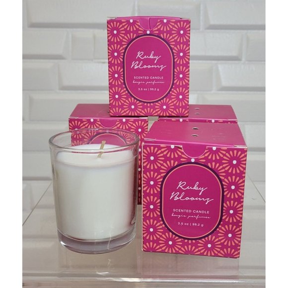 Fleming | Accents | Ruby Bloomy Scented 4 Candle Set 35 Oz Each Round Glass Jar Gift Box For ...